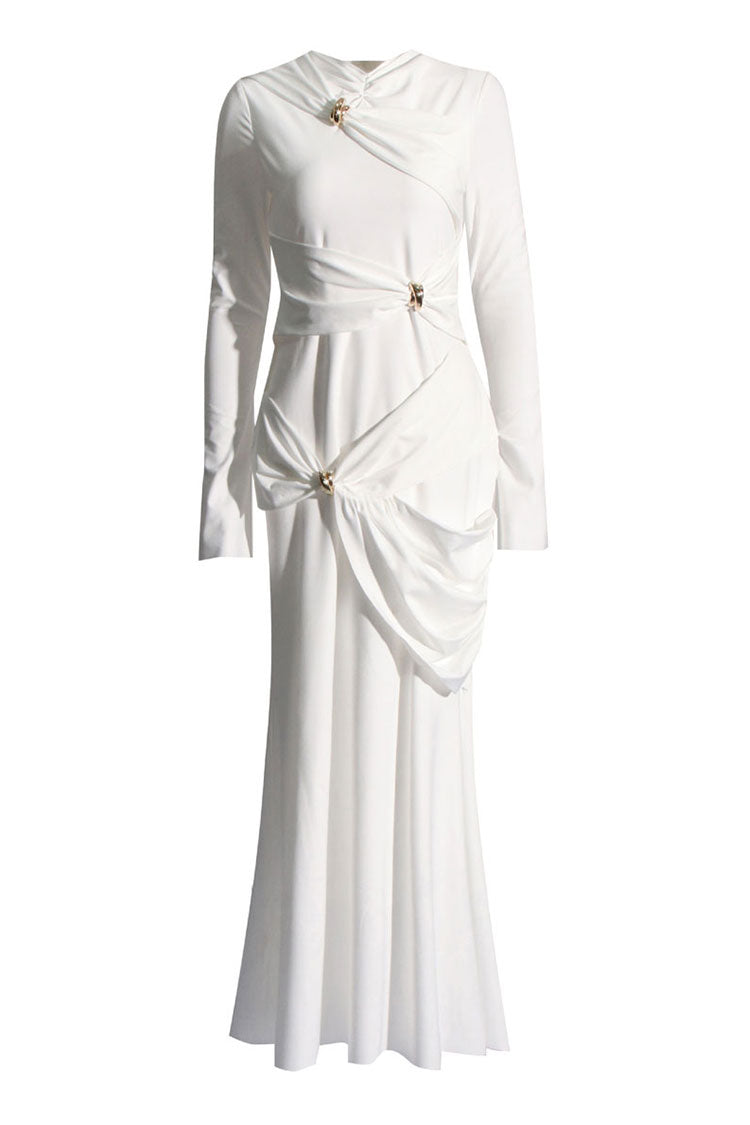 Graceful Metallic Knot Ruched Detail Jersey Fishtail Evening Maxi Dres – Rosedress