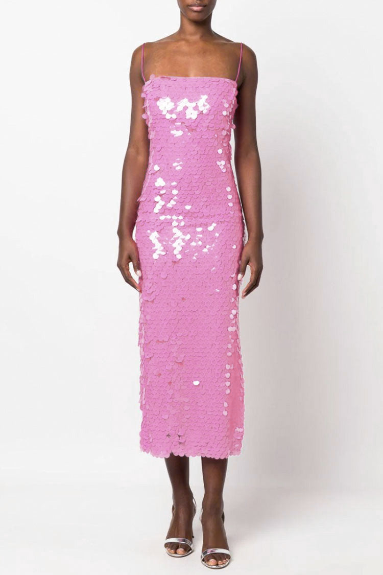 Sparkly Mermaid Sequin Spaghetti Strap Split Evening Maxi Dress - Hot – Rosedress