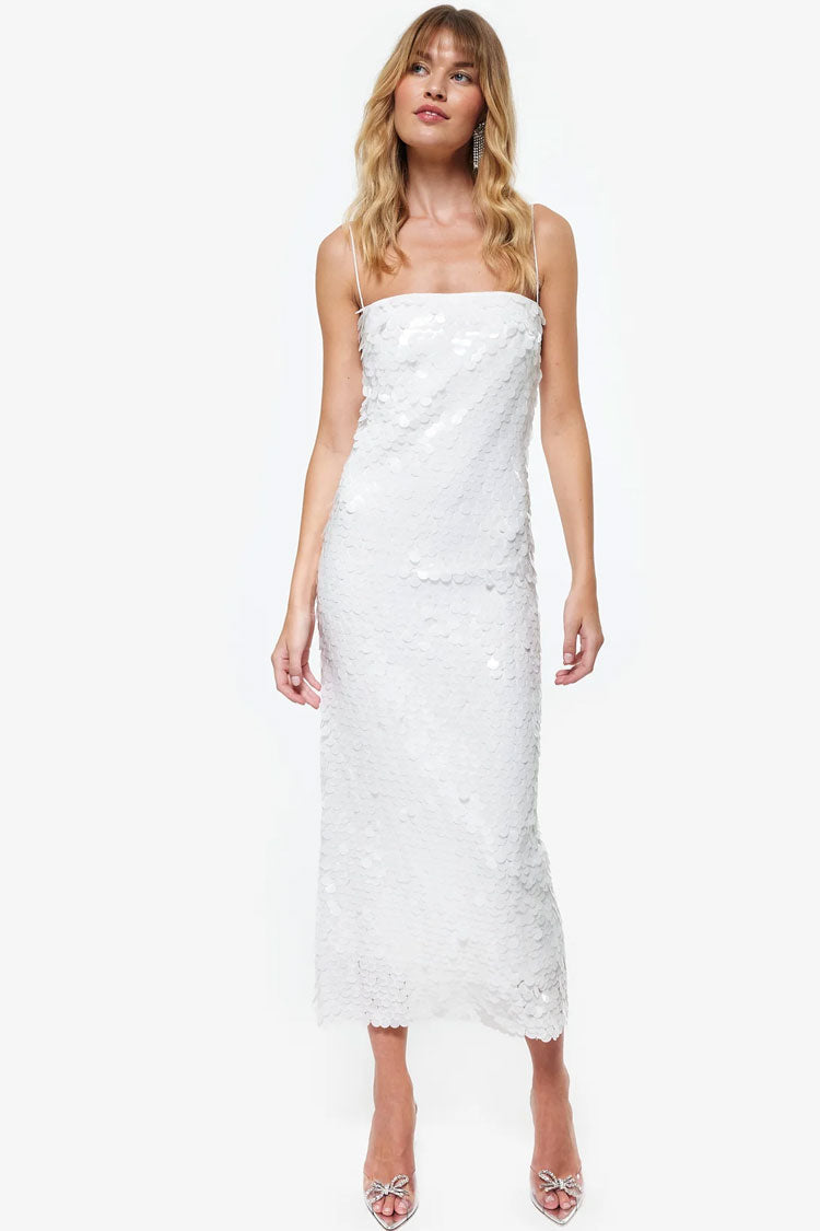 Sparkly Mermaid Sequin Spaghetti Strap Split Evening Maxi Dress - Whit – Rosedress